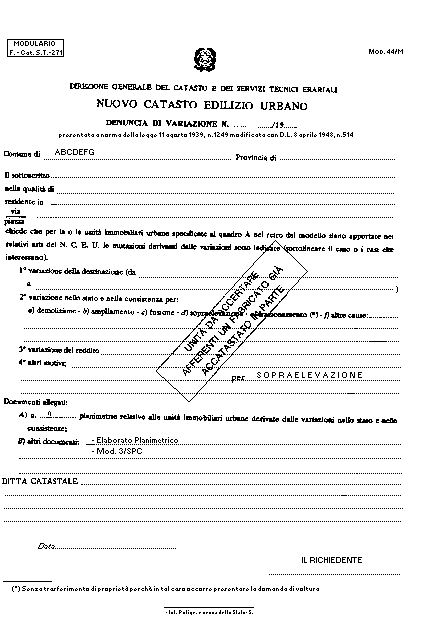 Cir. n.2/84: Esempio modello 44/M con unità di nuova costr. afferenti ...
